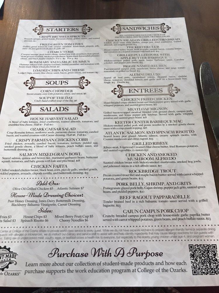 Menu at The Keeter Center-Dining restaurant, Point Lookout, 1 ...