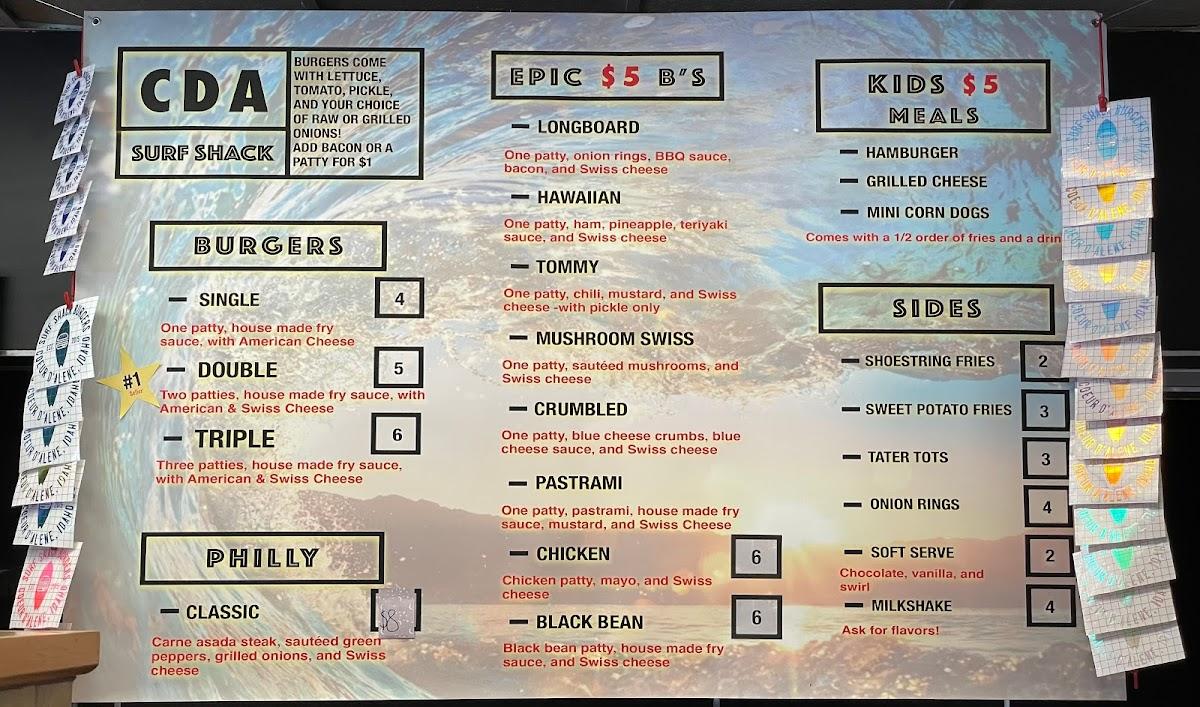 Carta del restaurante The Surf Shack, Coeur d'Alene, 305 E Appleway Ave