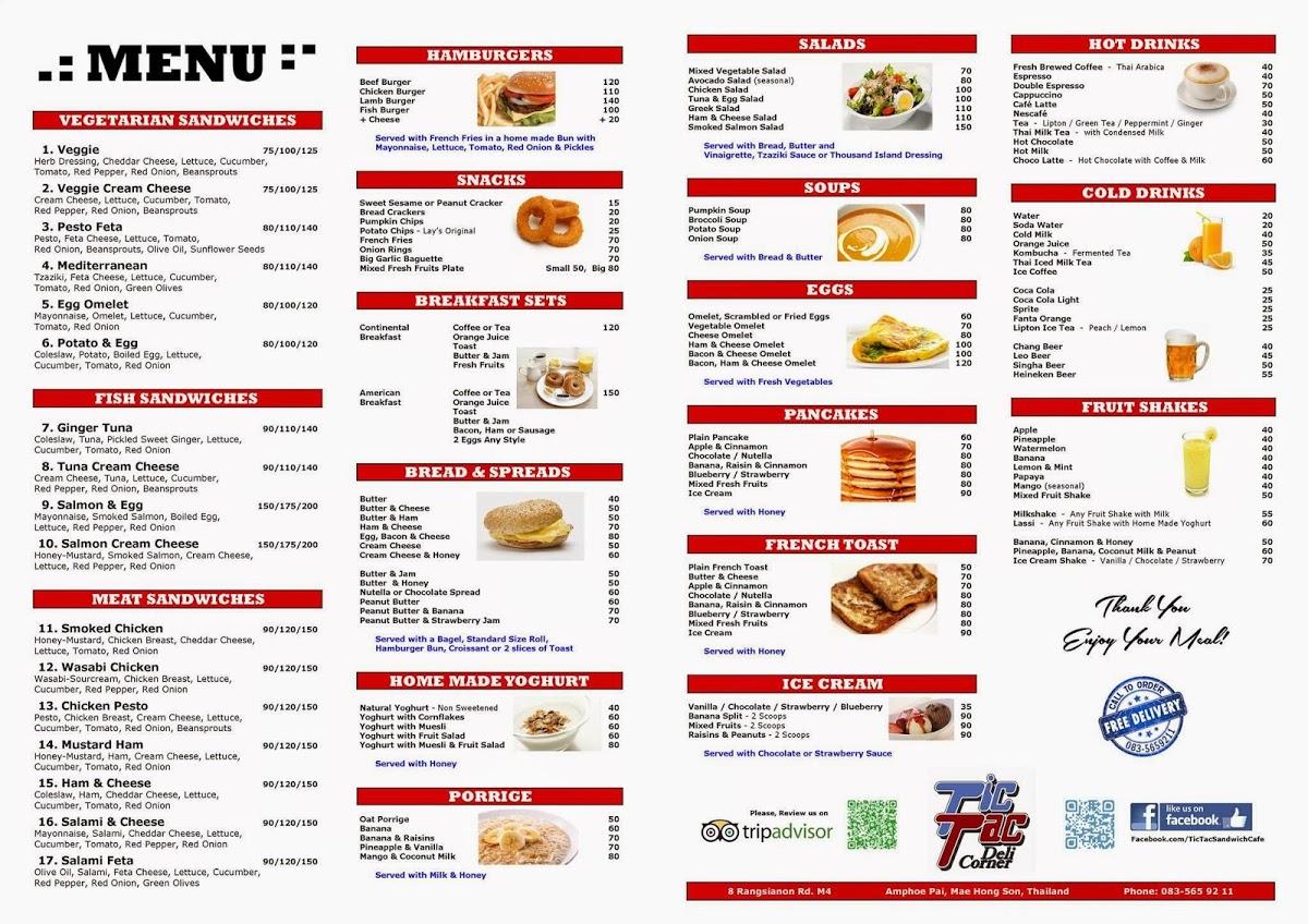 Menu at TicTac Deli Corner & Flour Power Bakery, Pai