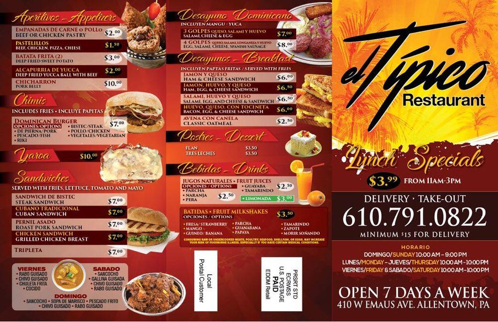 Menu at El Tipico Restaurant, Allentown