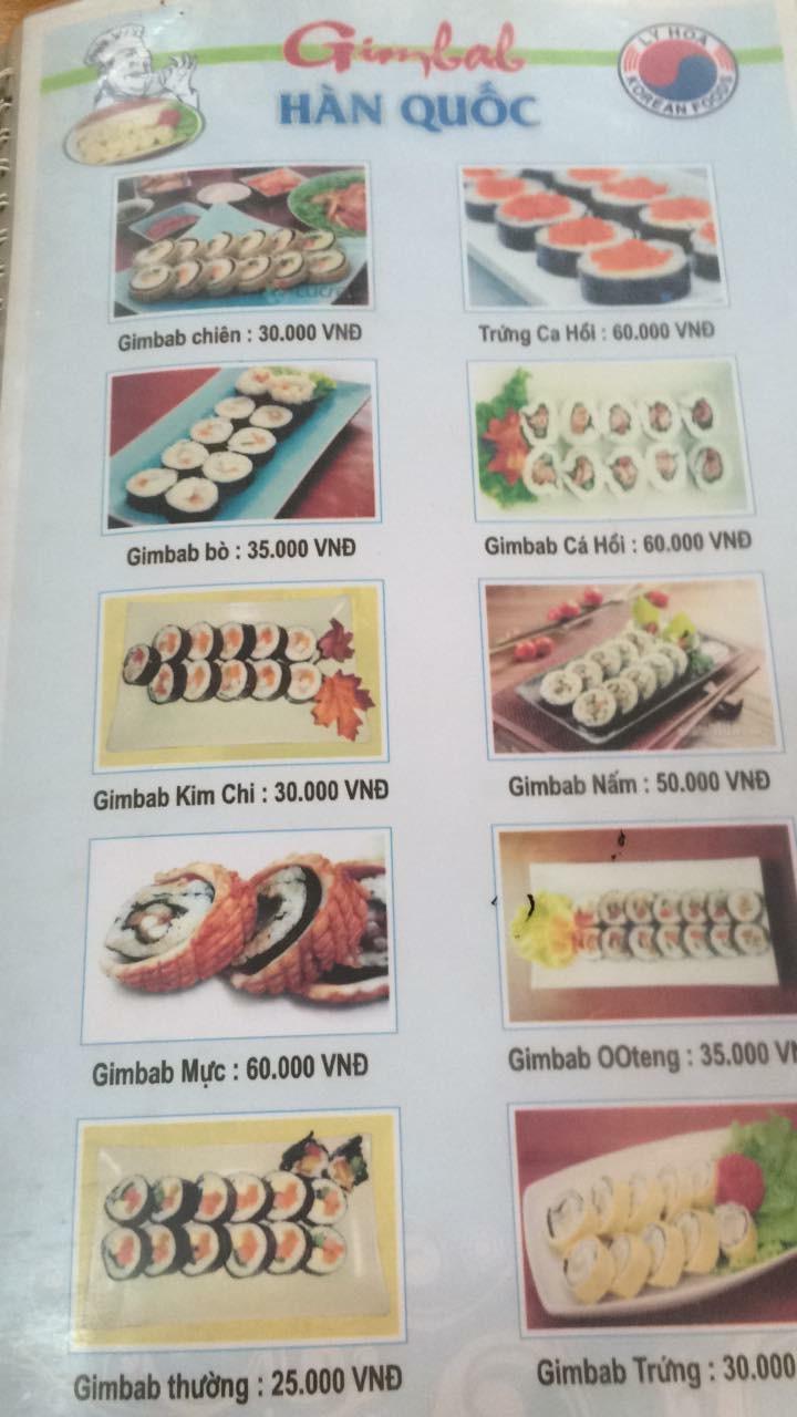 Menu at Gim Bab Han Quoc restaurant, Hanoi, 2QPP+9M8