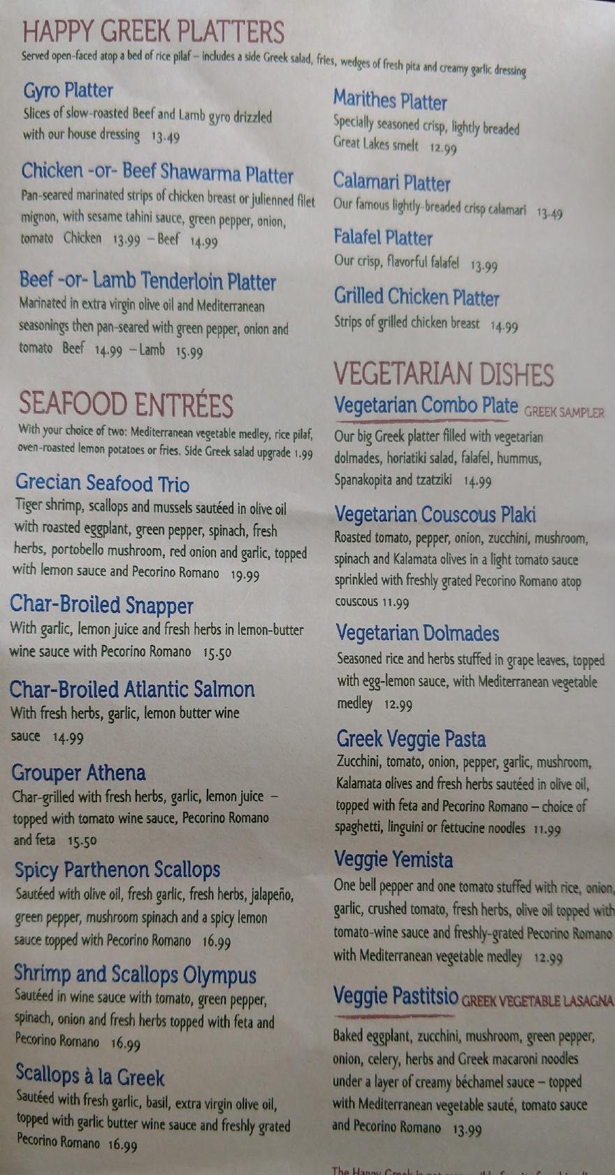 Menu at Happy Greek Restaurant and Pub, Columbus, 660 N High St