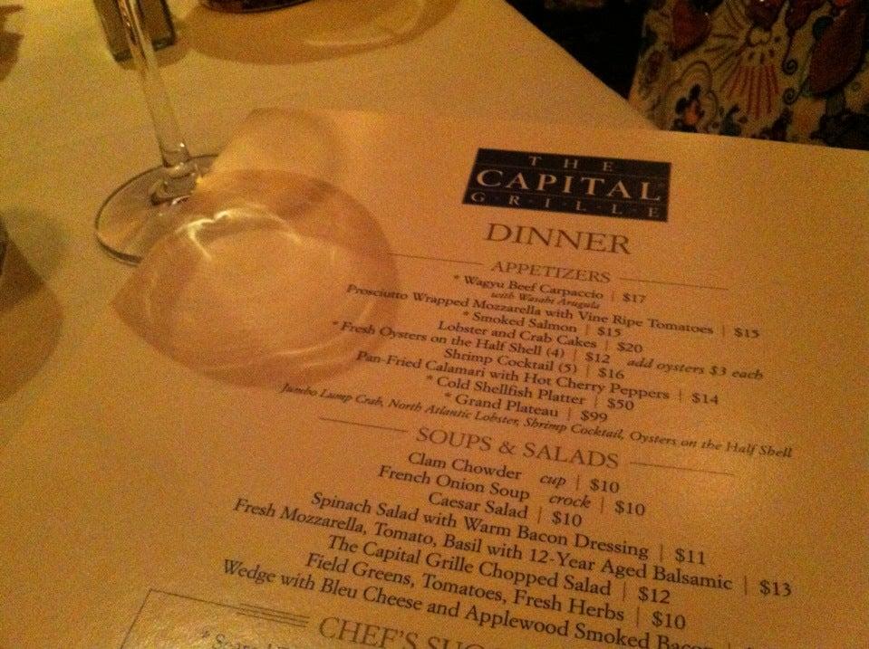 Menu at The Capital Grille pub & bar, Fort Lauderdale