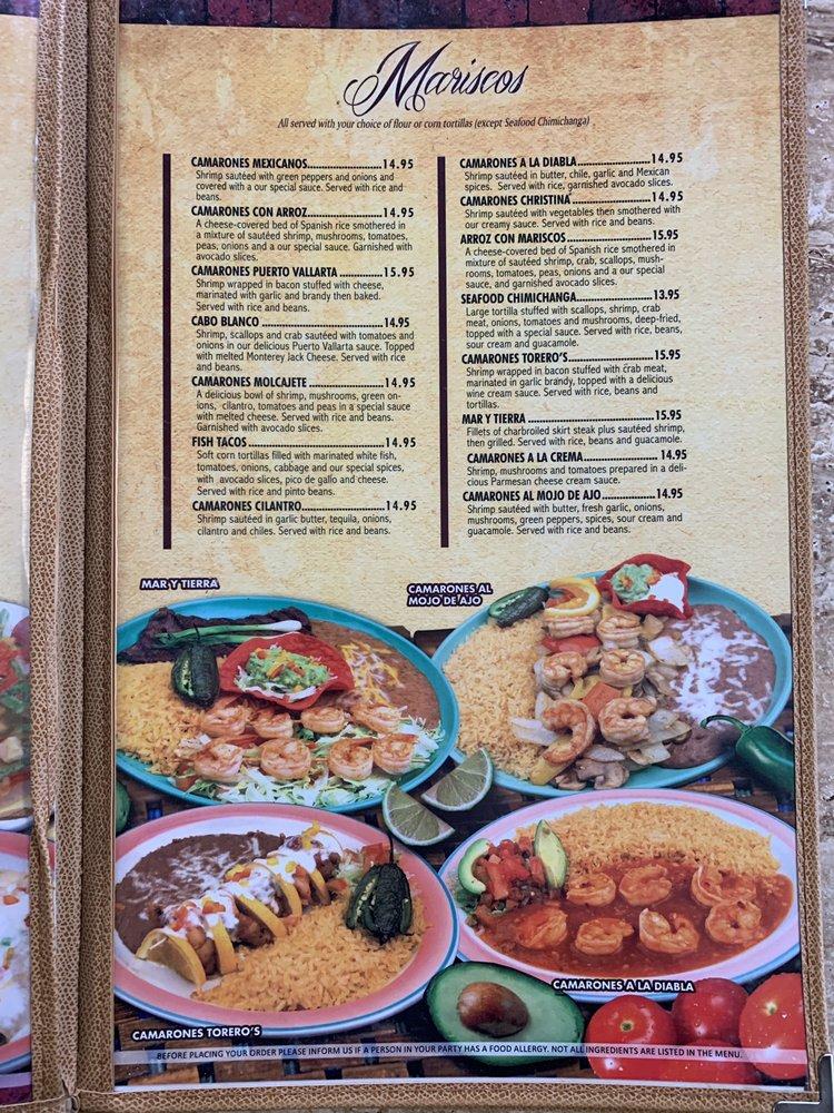 Menu at Toreros Mexican Family Restaurant, Cottage Grove