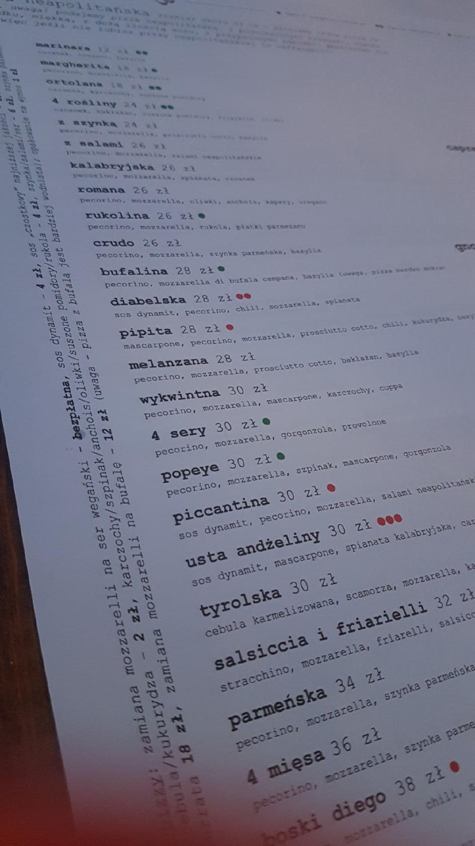 Menu at VaffaNapoli pub & bar, Wrocław