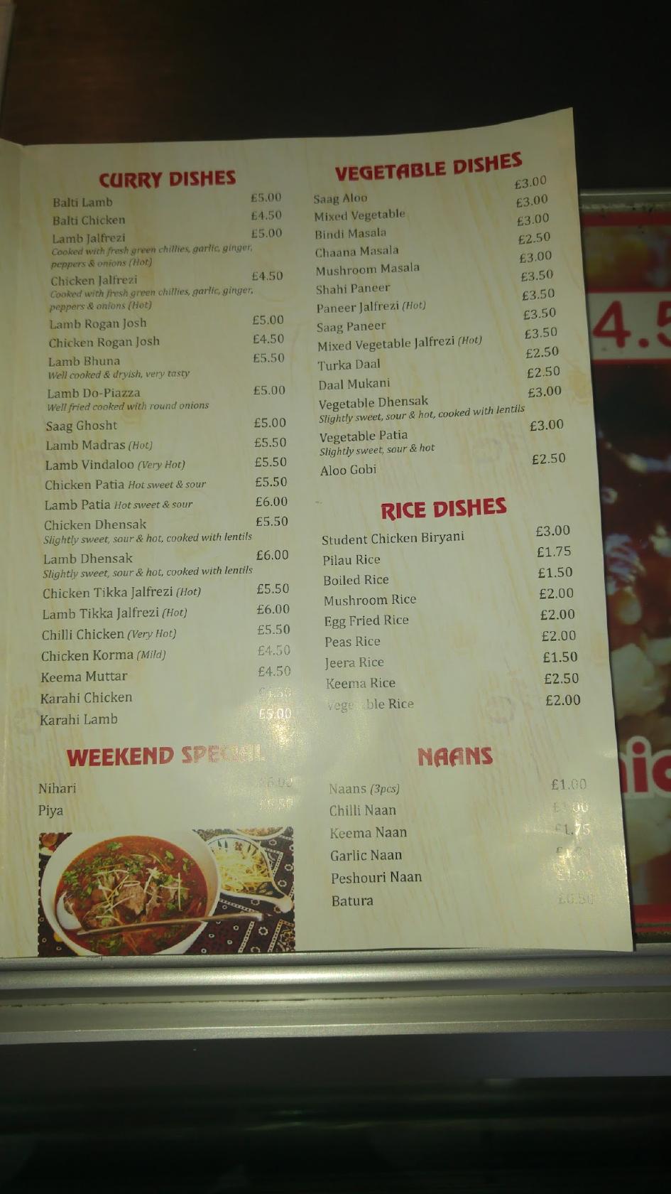 Menu at Zara 1 Restaurant & Takeaway, Hayes