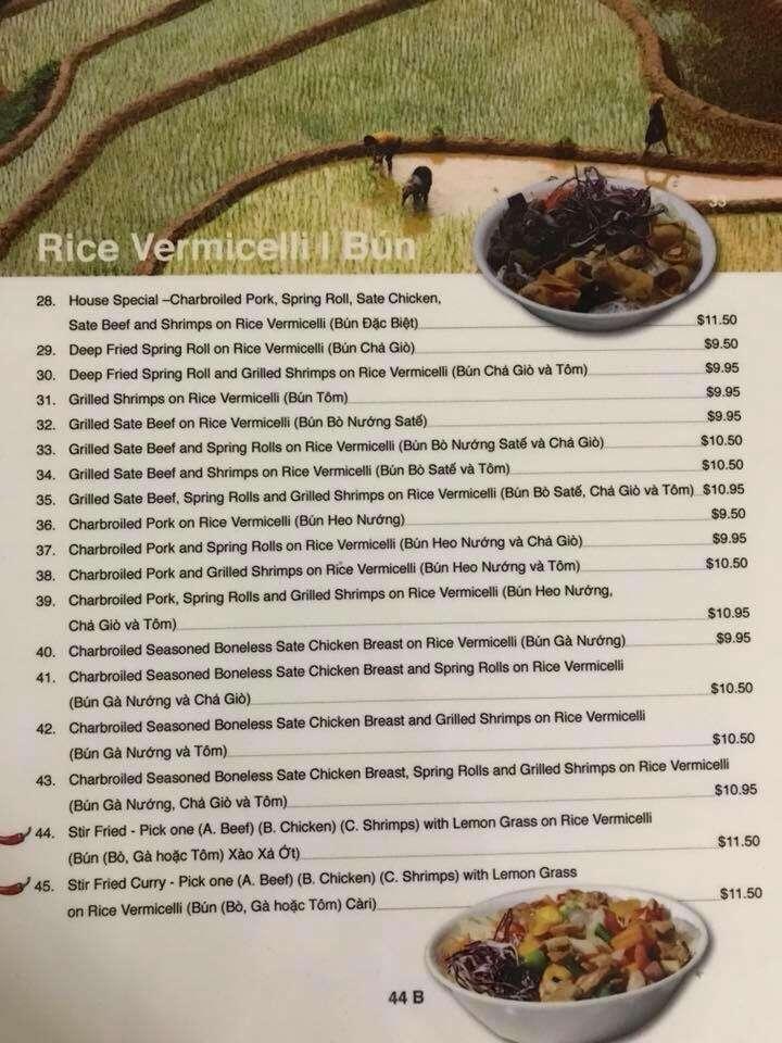 Menu at Nho Saigon restaurant, Calgary