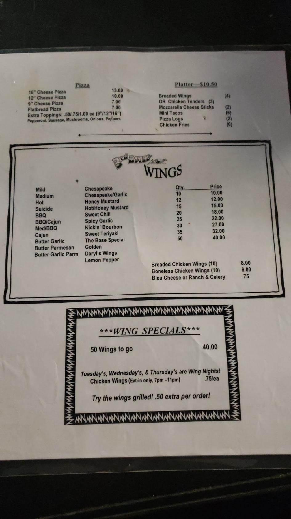 Menu at 3rd Base Bar & Grill, Olean