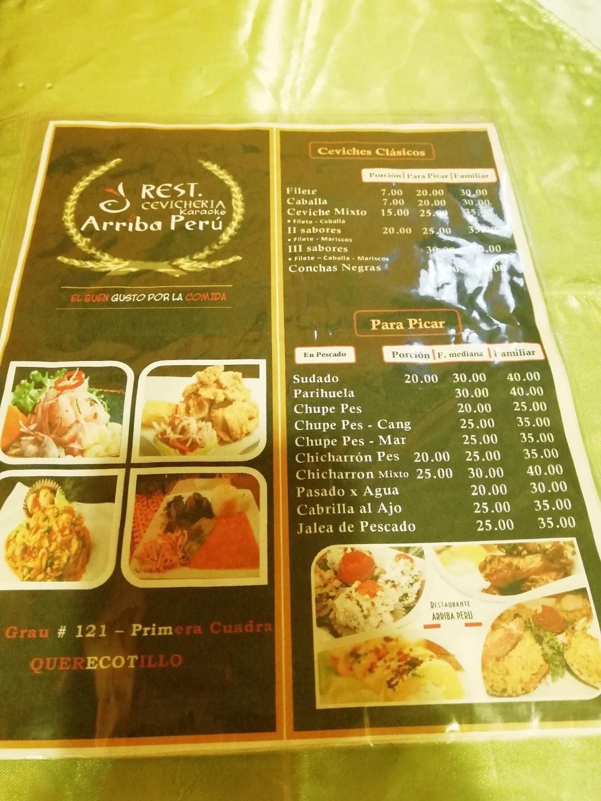 Menu at ARRIBA PERÚ restaurant, Sullana