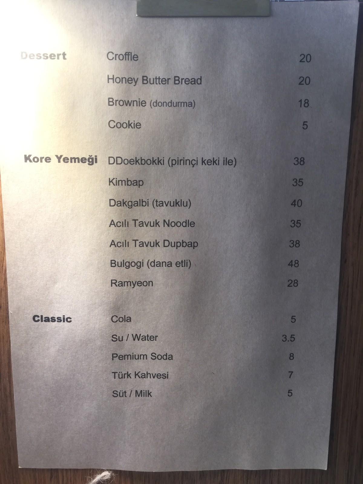 Menu at Cafe BUBU, Antalya
