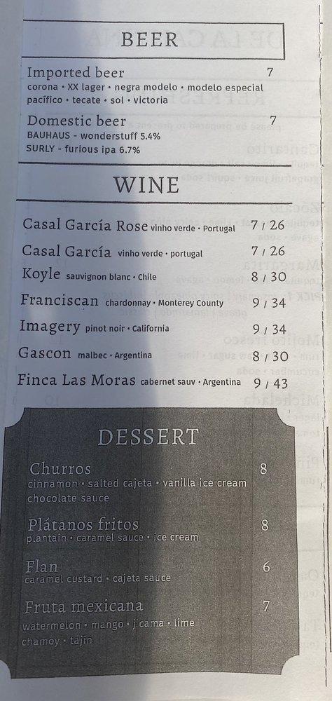 Menu at Casa Maria restaurant, Minneapolis