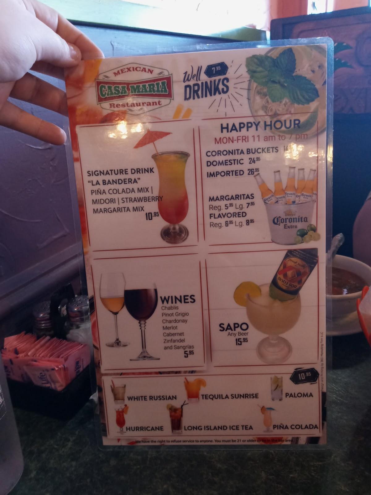 Menu at Casa Maria restaurant, Houston