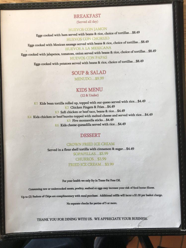 Menu at El Volcan Mexican Grill restaurant, Independence