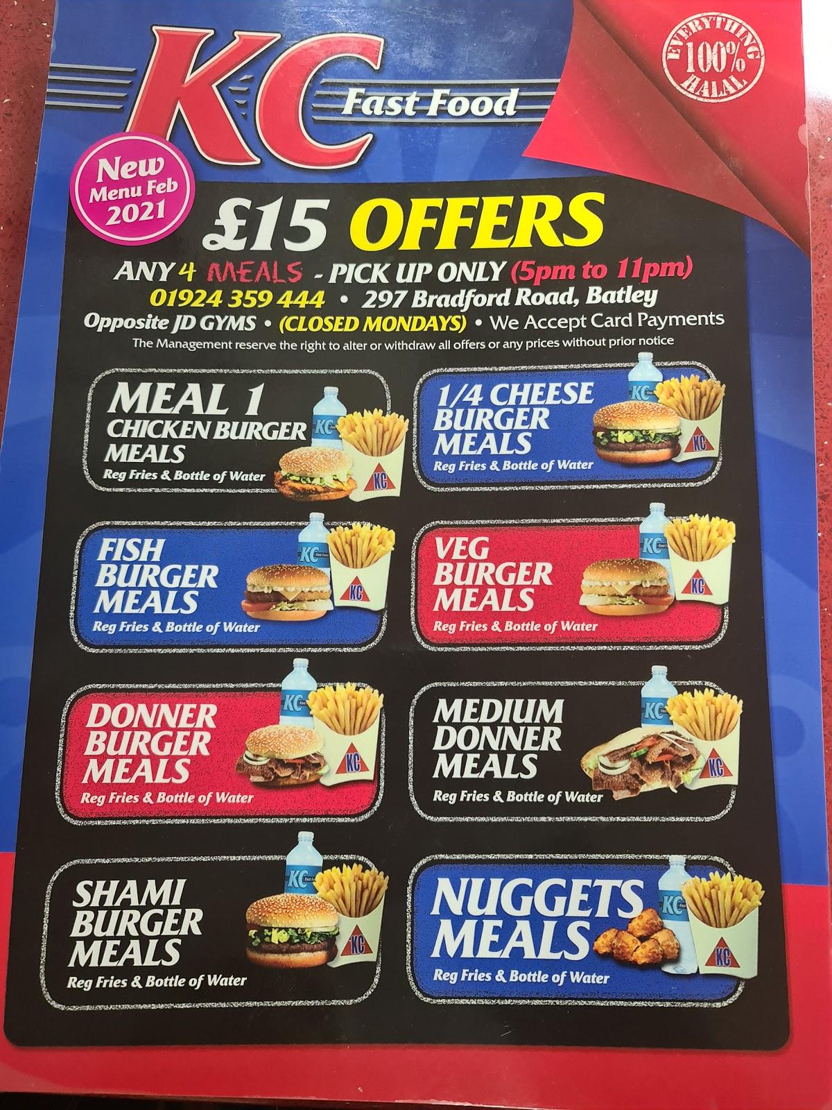 Menu at KC Fast Food & Milkshakes, Batley