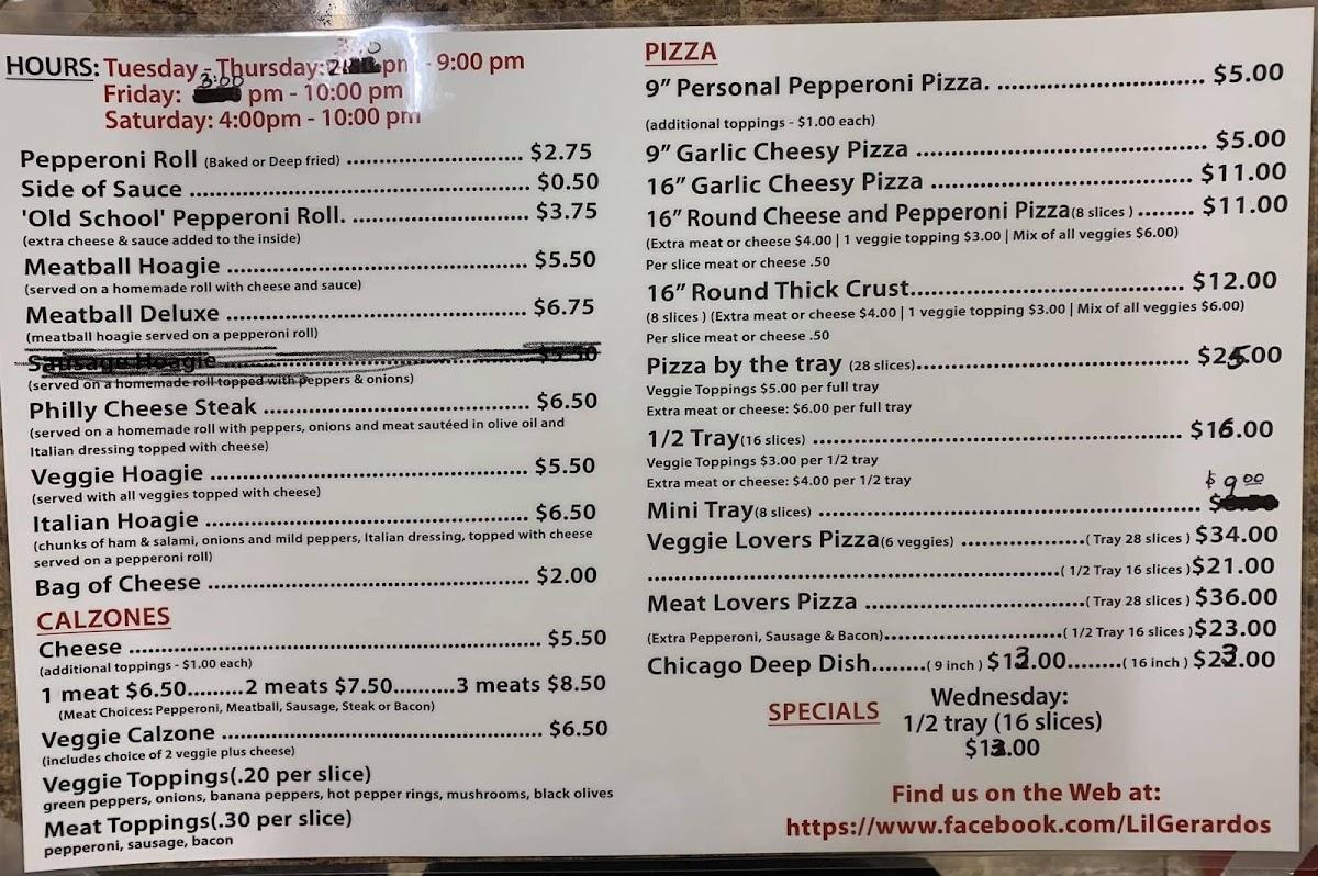 Menu at Lil' Gerardo's pizzeria, Bellaire