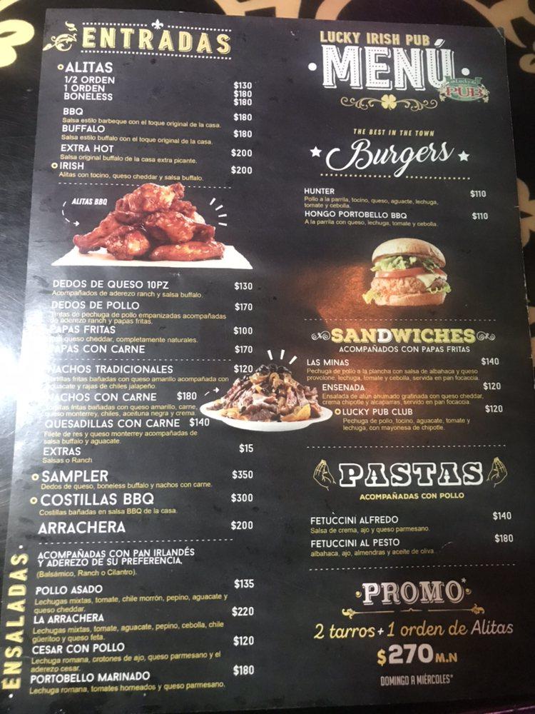Carta de Lucky Irish Pub 4 Beergarden, Ensenada, Carretera Ensenada ...