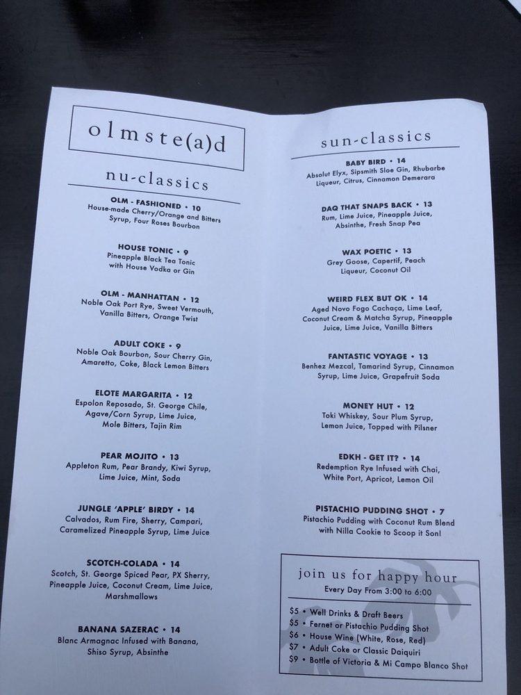 Menu at Olmstead pub & bar, Seattle