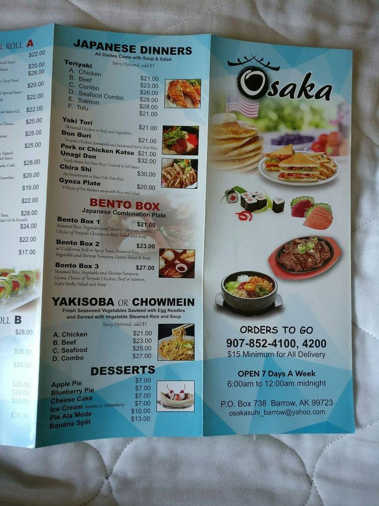 Menu at Osaka Restaurant, Utqiagvik