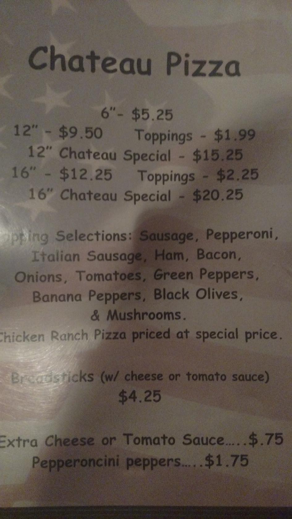 Menu at The Chateau pub & bar, Mariah Hill
