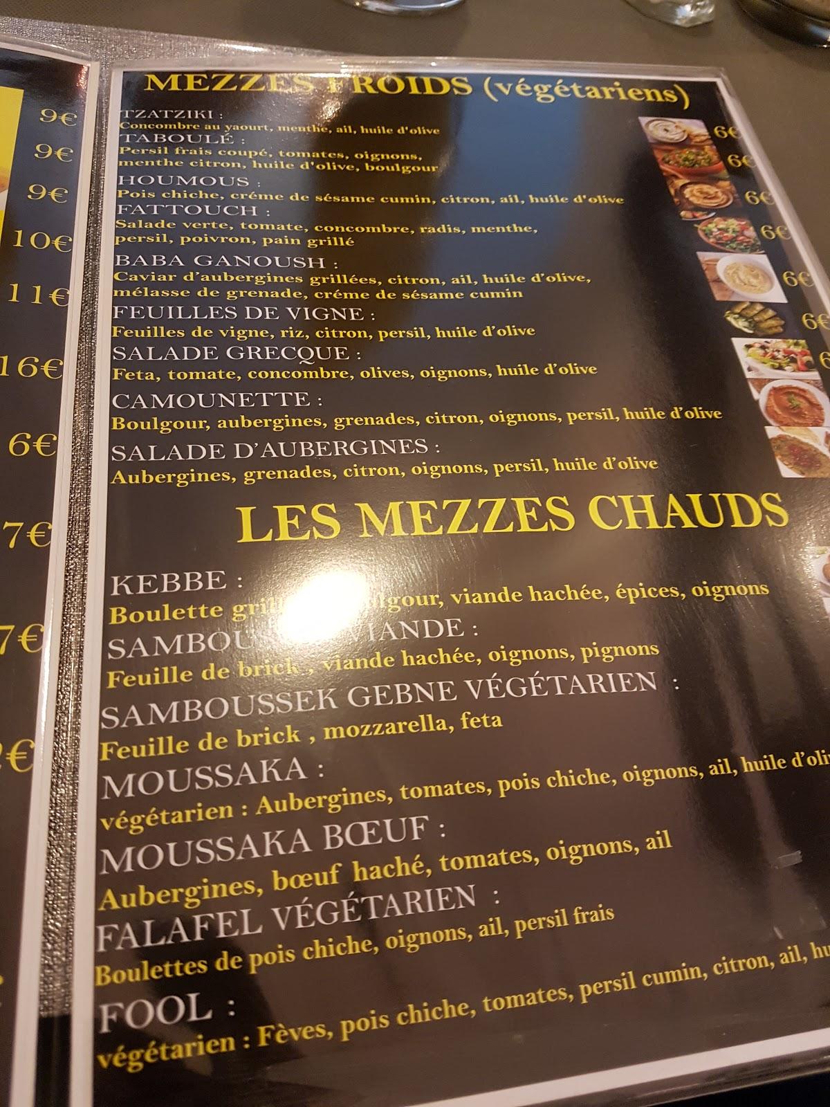 Menu au Ya Habibi restaurant, Croix