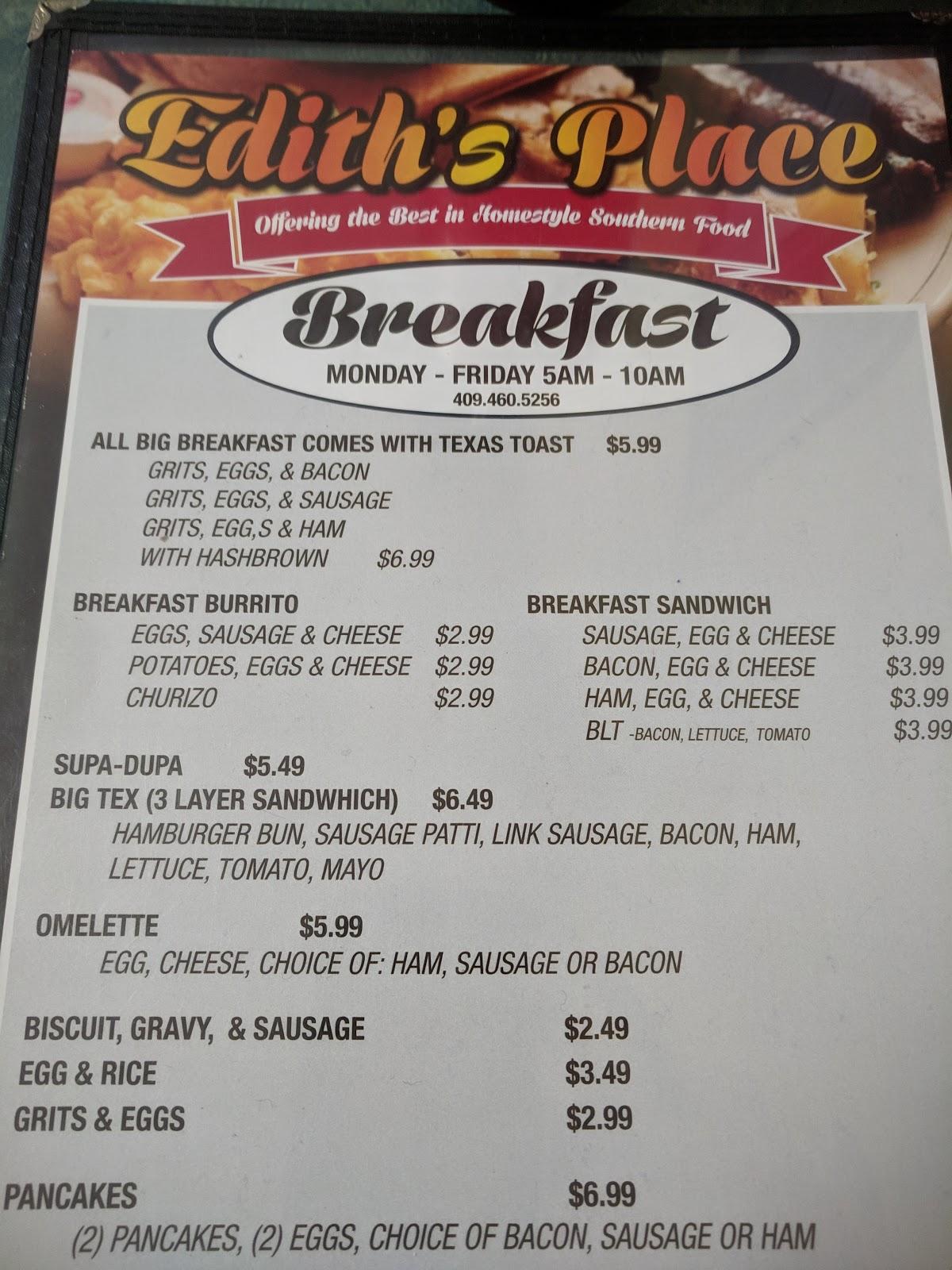 Menu at Edith's Place restaurant, Port Arthur, 743 Procter St