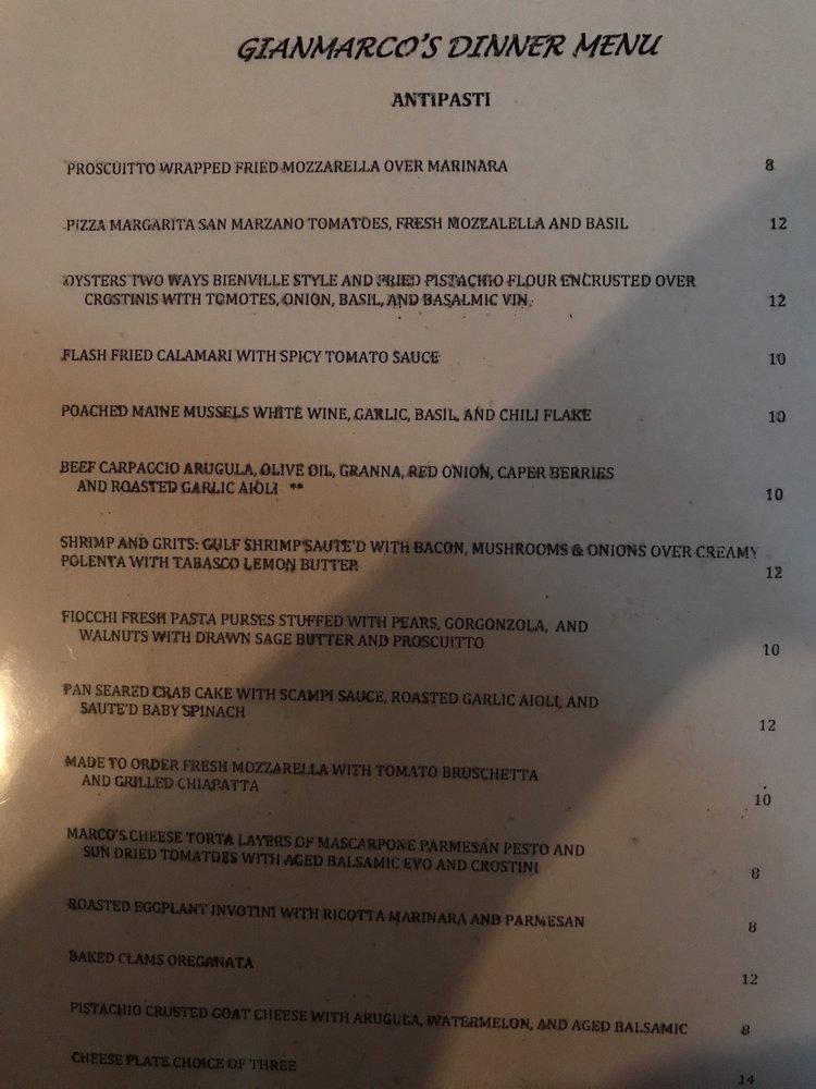 Menu at Gianmarco's Restaurant, Birmingham