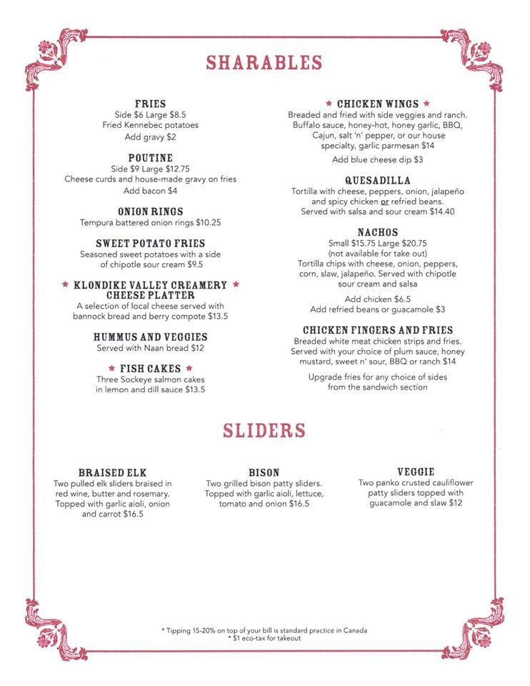 Menu at Jack London Grill pub & bar, Dawson