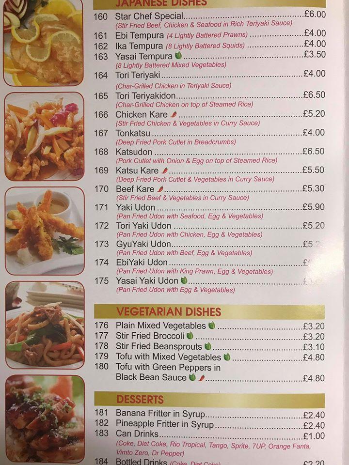Menu at Star Chef restaurant, Ely