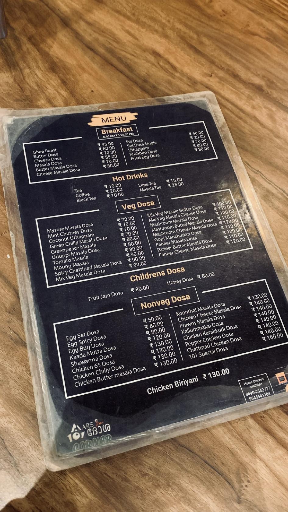 Menu at 101 Dosa Corner Thalassery, Thalassery