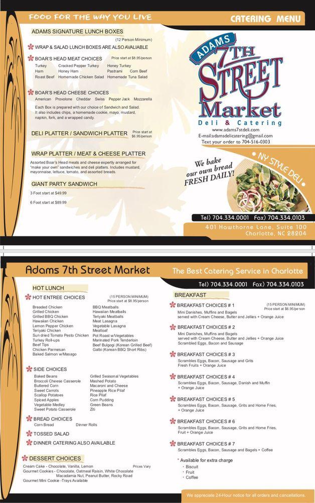 Menu at Adams 7th Street Market restaurant, Charlotte