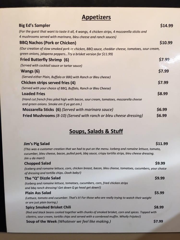 Menu at Big Ed's BBQ & Bar, Waukegan, Northpoint Blvd
