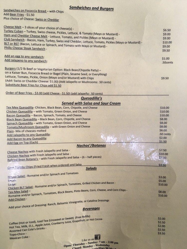Menu at Buns N' Roses - Cafe’ And Gifts, Marfa