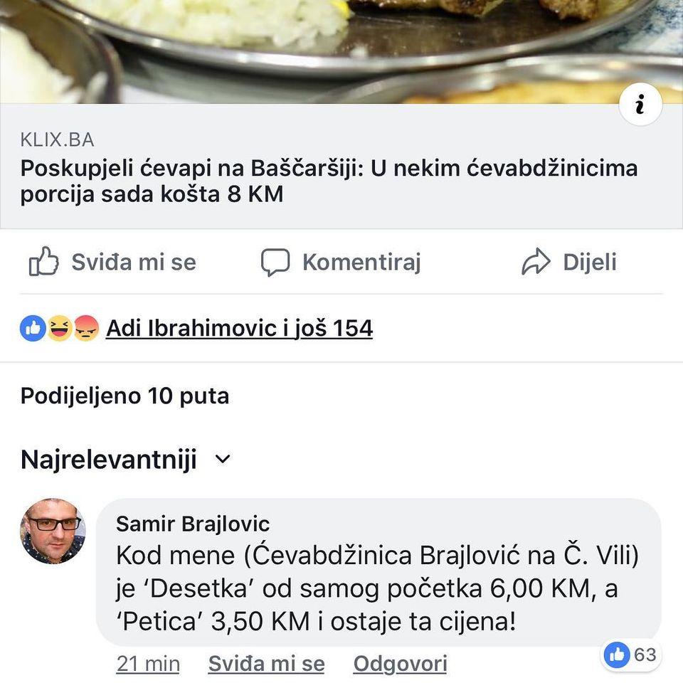 Menu au Ćevabdžinica Brajlović restaurant, Sarajevo