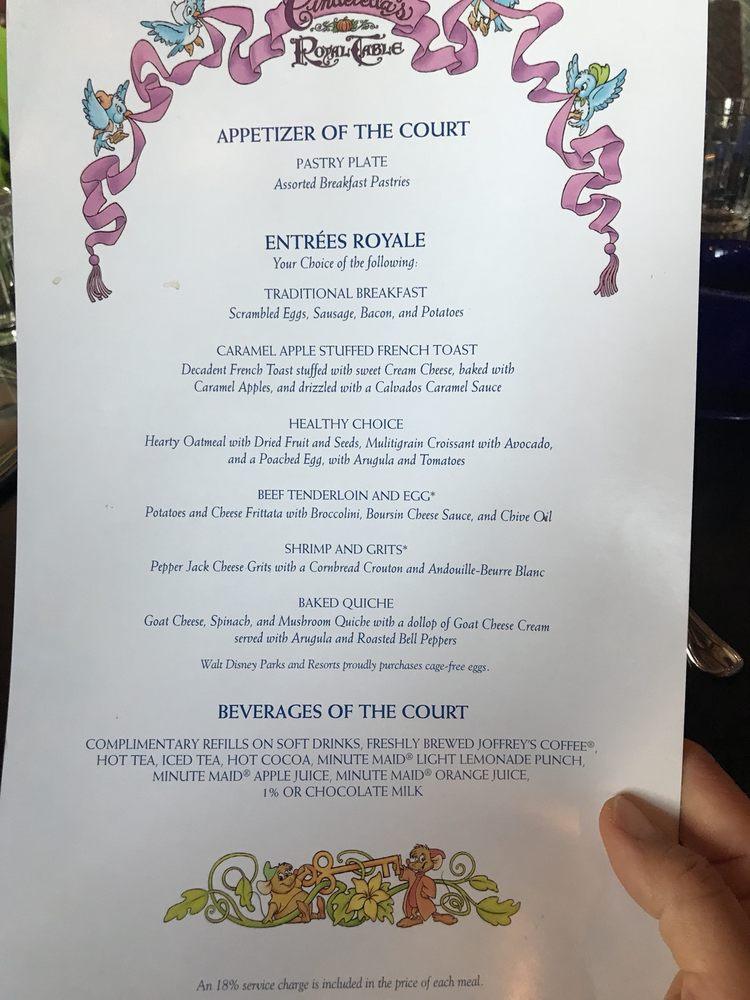 Menu at Cinderella's Royal Table restaurant, Orlando, W Monorail Way