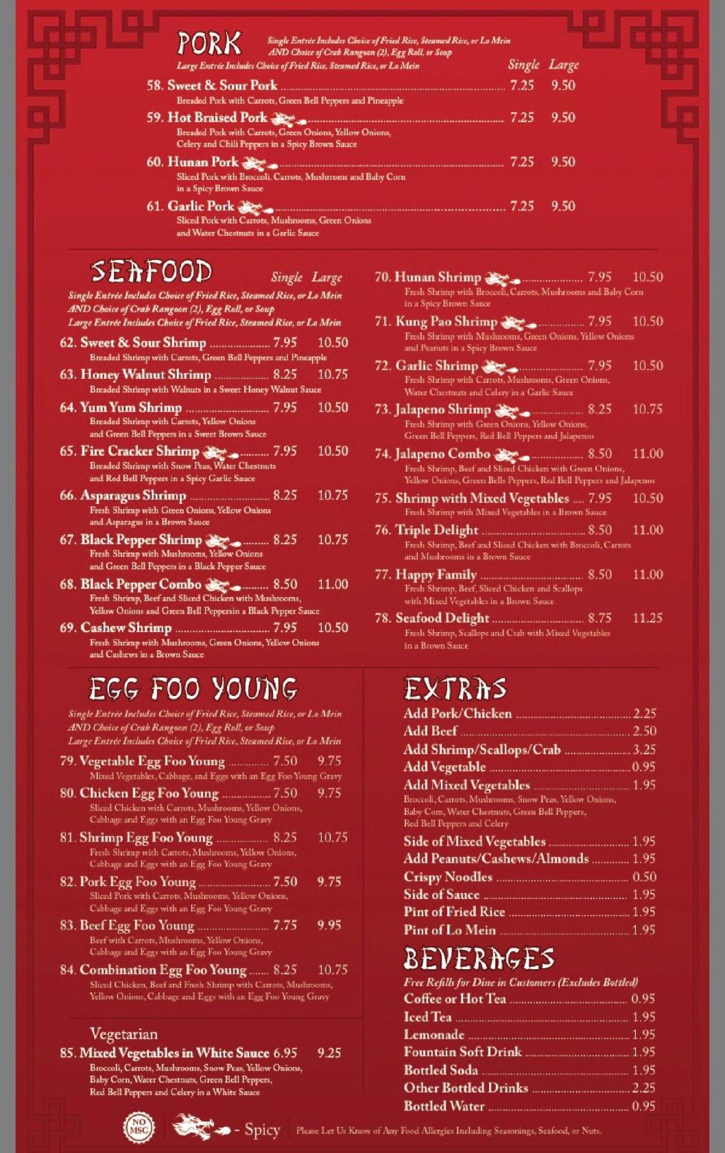 Menu at Dragon Wok restaurant, Omaha