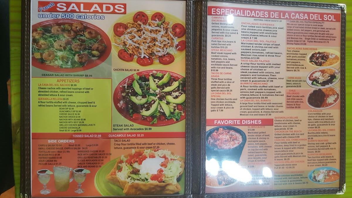 Menu at La Casa Del Sol restaurant, Hoopeston