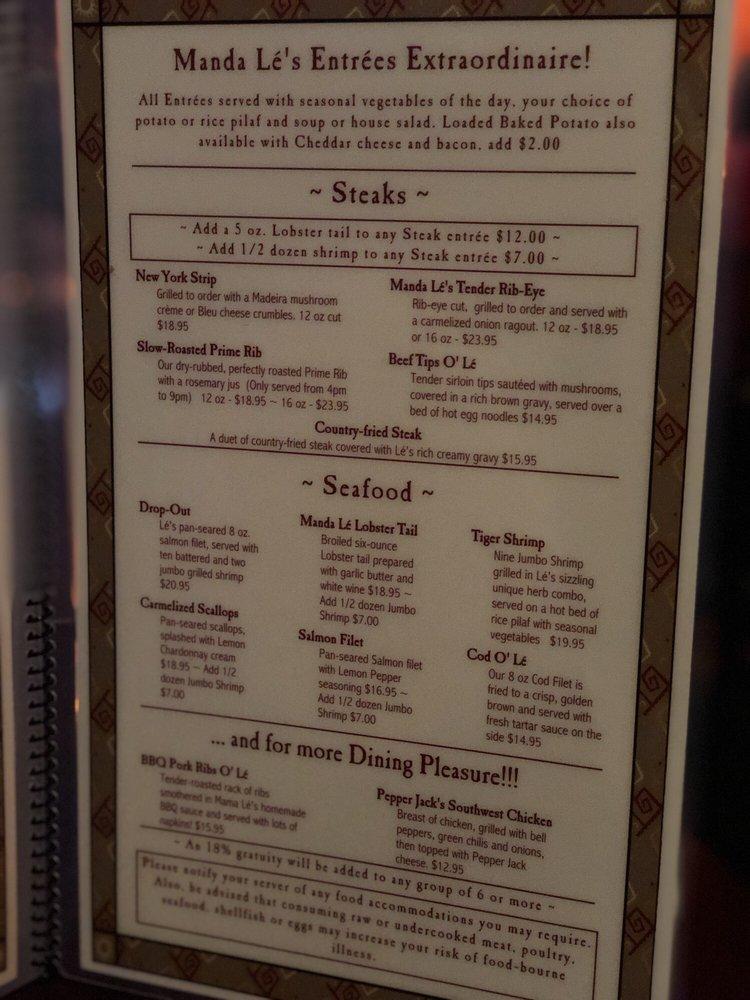 Menu at Manda Le Bar and Grill, Sierra Vista