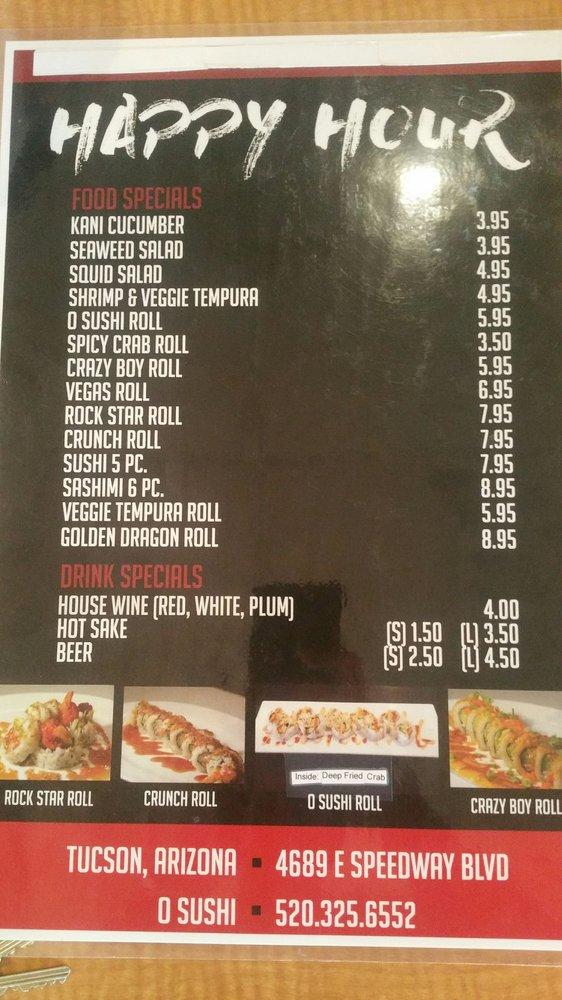Menu at O Sushi Restaurant, Tucson