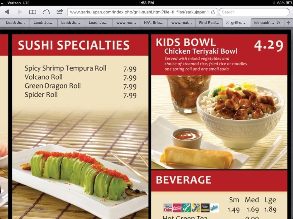 Menu at Sarku Japan restaurant, Arlington, S Cooper St Space 2146
