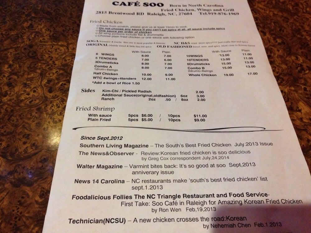 Menu at Soo Cafe RALEIGH, Raleigh