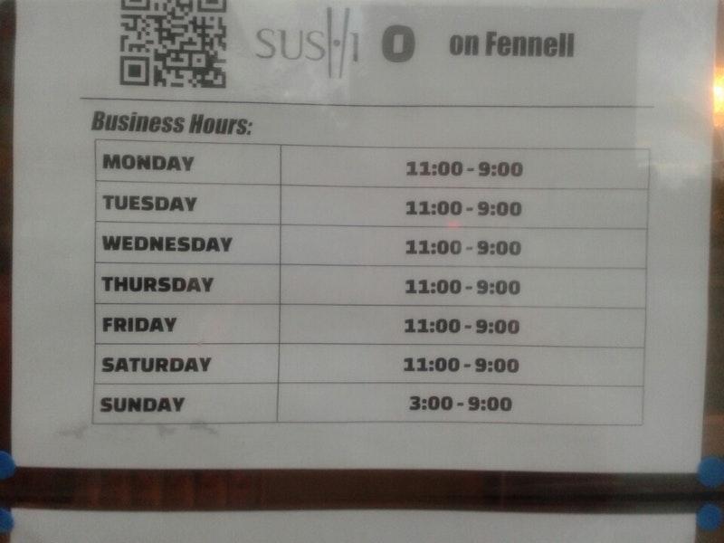 Menu at Sushi On Fennell restaurant, Hamilton