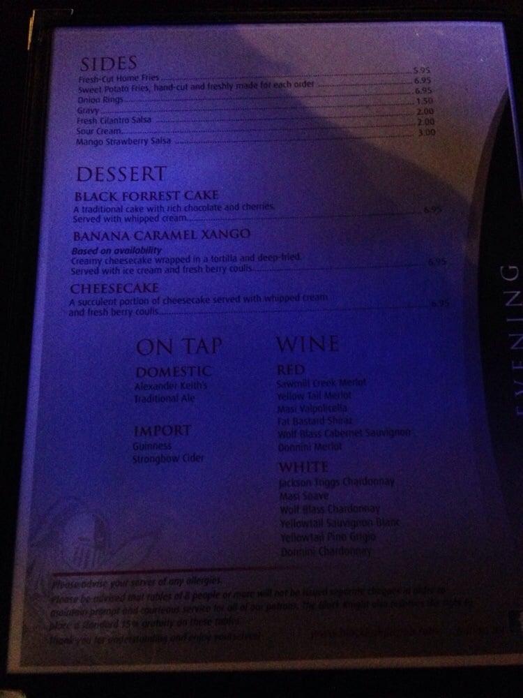 Menu at The Black Knight Pub, Yellowknife