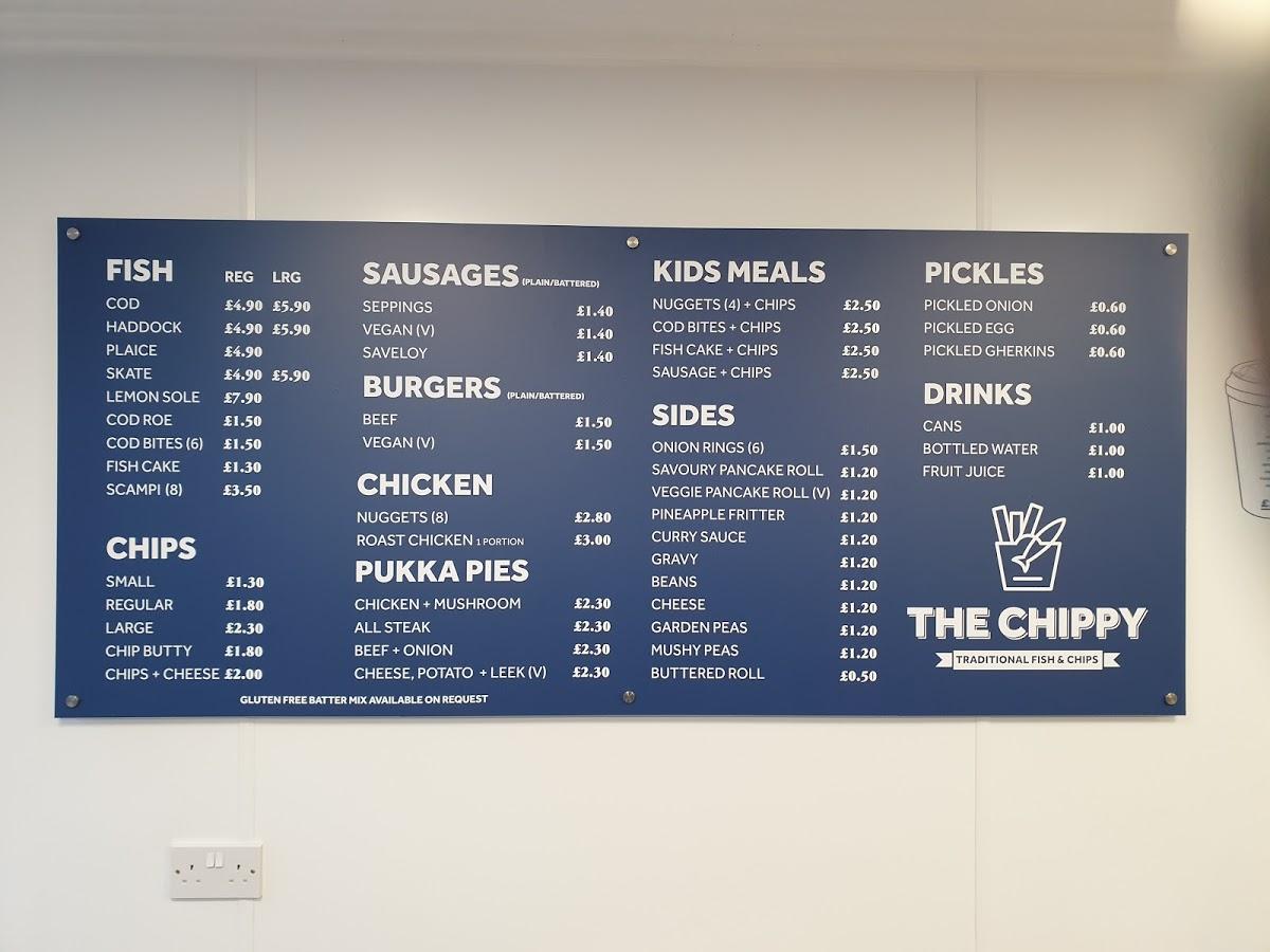 Menu at The Chippy restaurant, Lowestoft