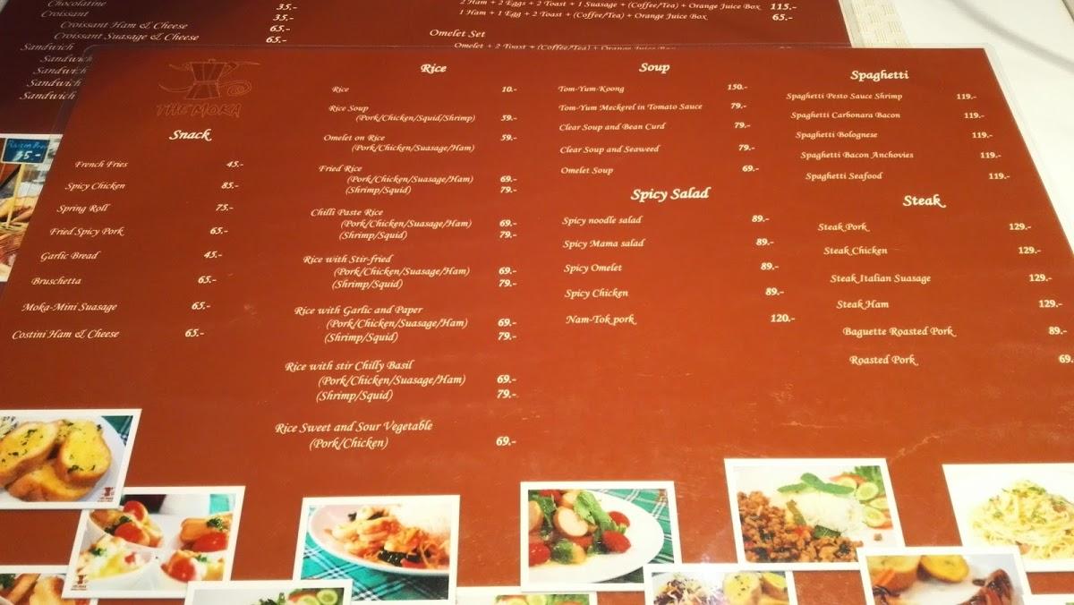 Menu at The Moka street coffee corner restaurant, Pattaya City