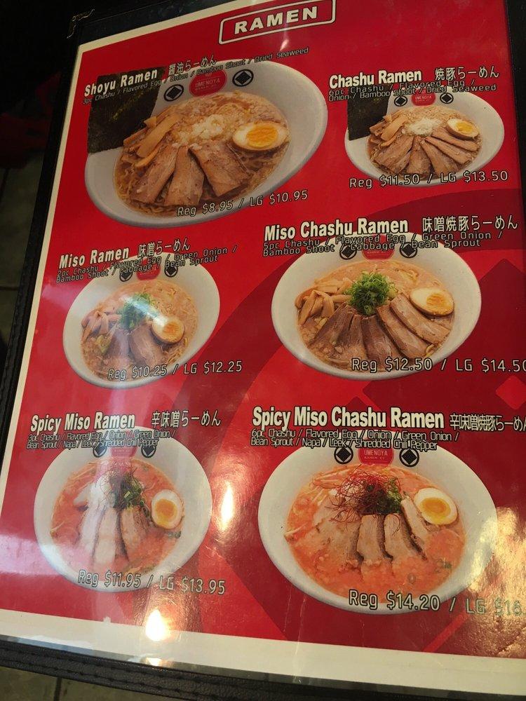 Menu at Umenoya Ramen restaurant, Torrance