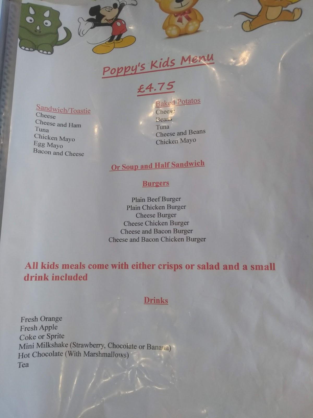 Menu at Poppy's Coffee Shop cafe, Golspie