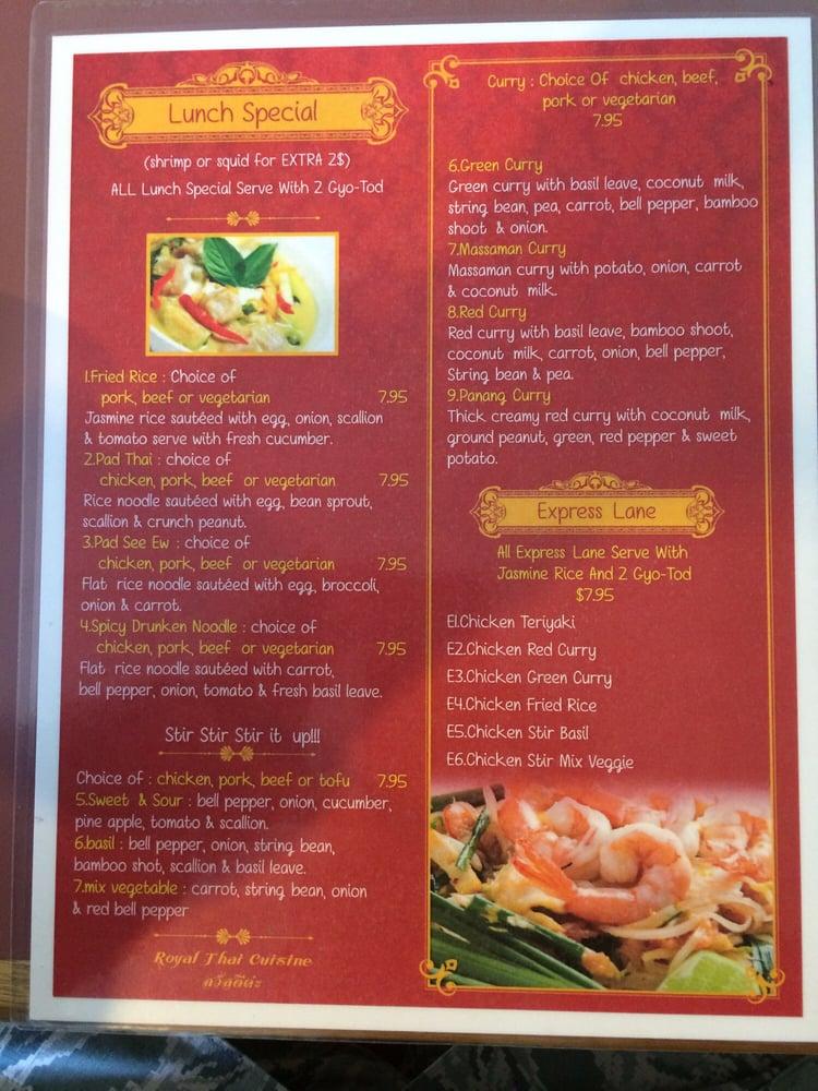 Menu at Royal Thai restaurant, Panama City