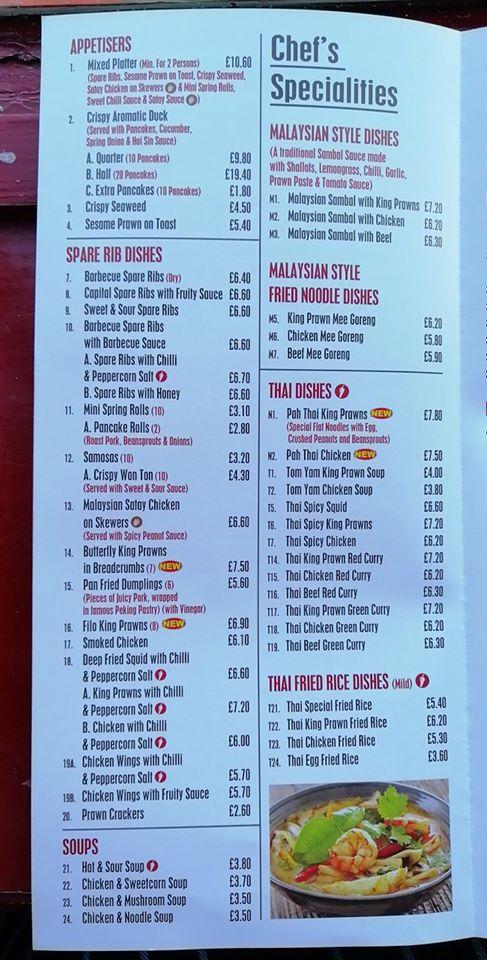 Menu at Sunshine restaurant, Reading