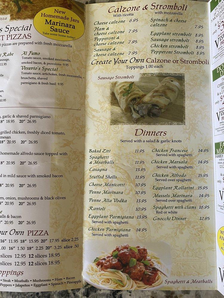 Menu at Vesuvio's Pizzeria, Stuart