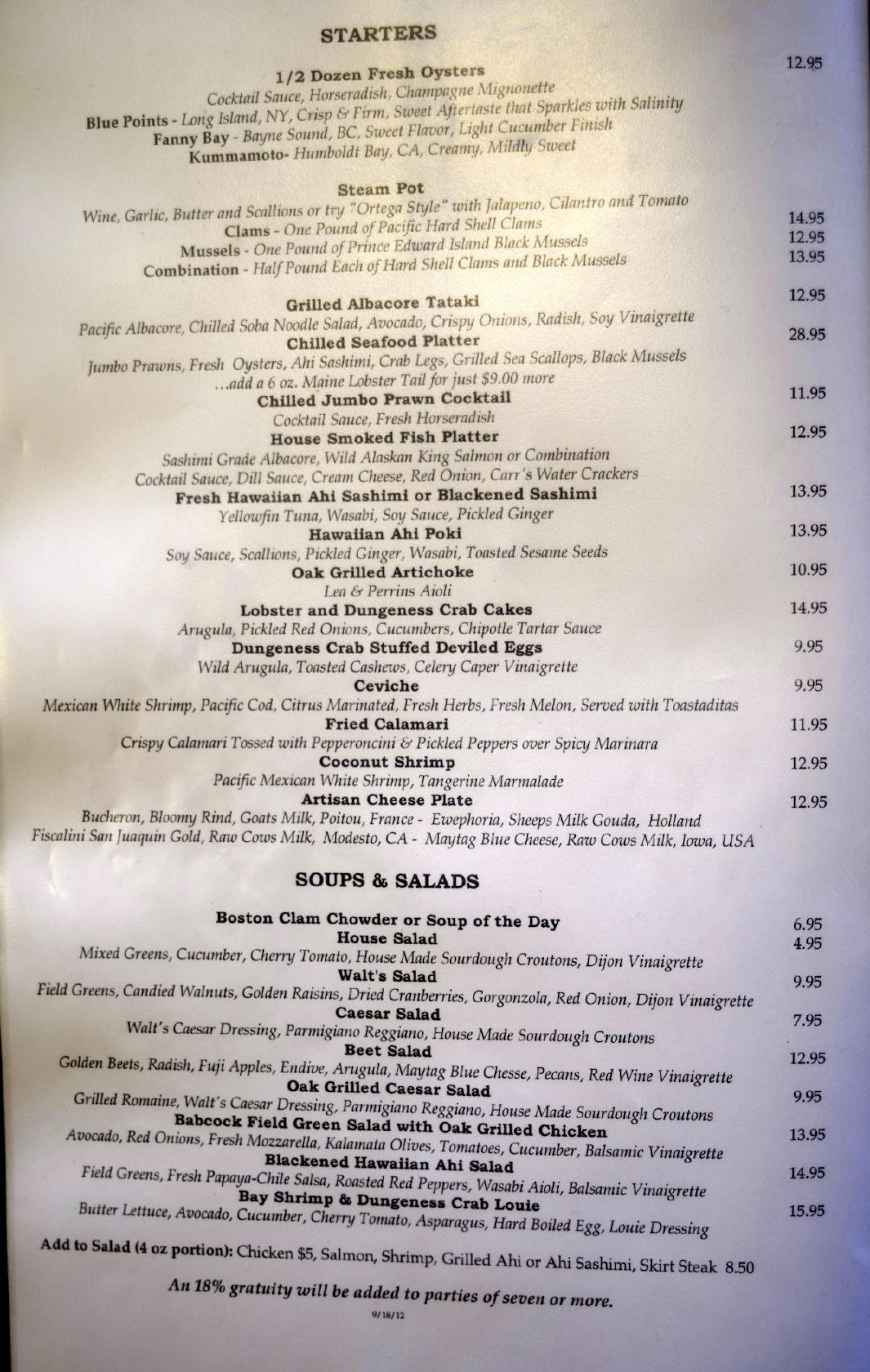 Menu at Walt's Wharf pub & bar, Seal Beach
